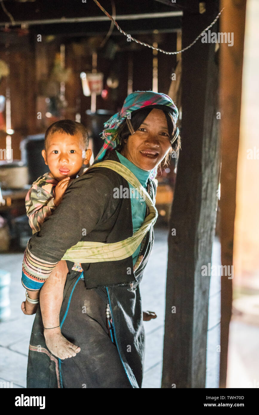 Portrait of the woman Akha Pixor ethnicity, Phongsali, Laos, Asia Stock ...