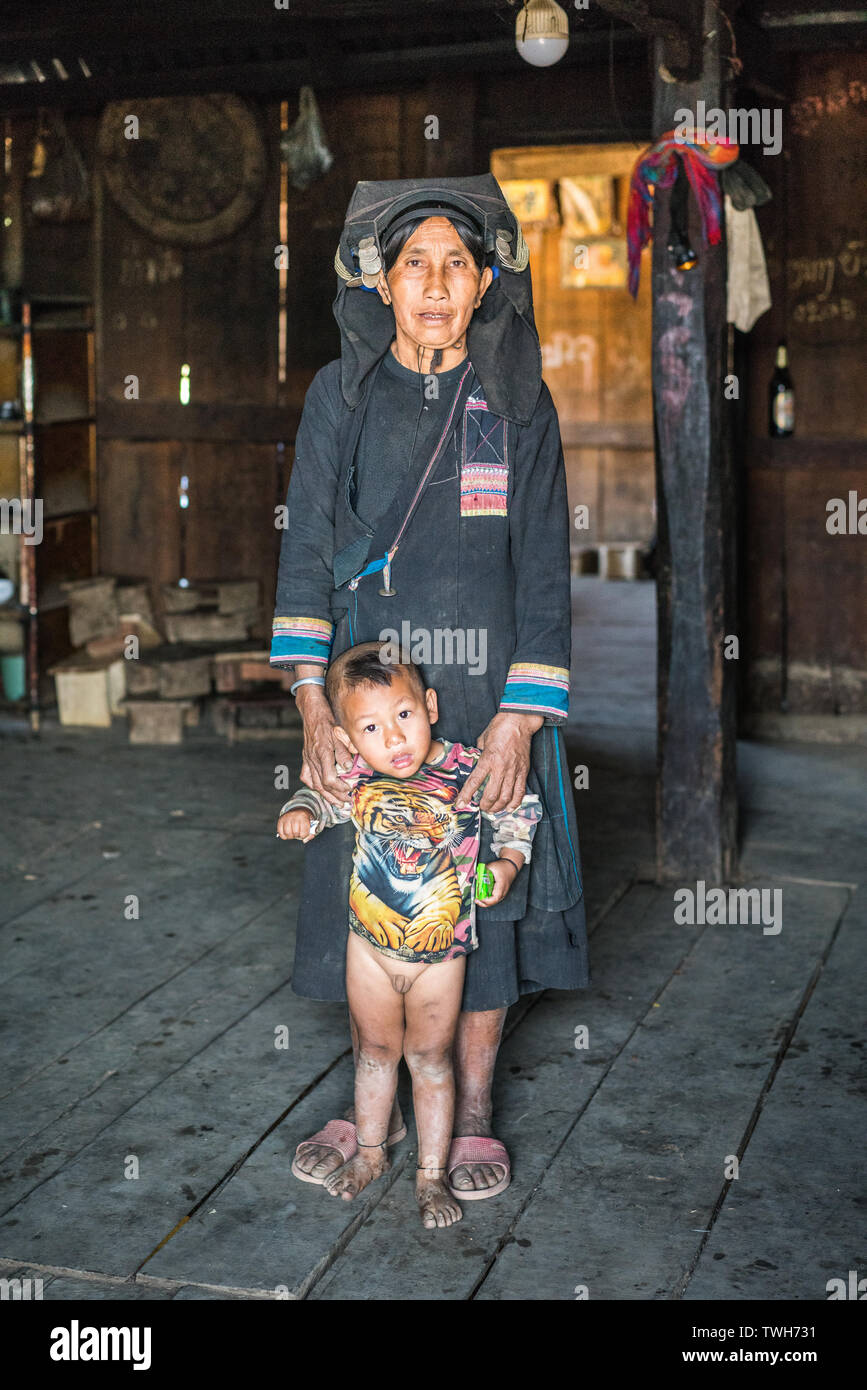 Portrait of the woman Akha Pixor ethnicity, Phongsali, Laos, Asia Stock ...