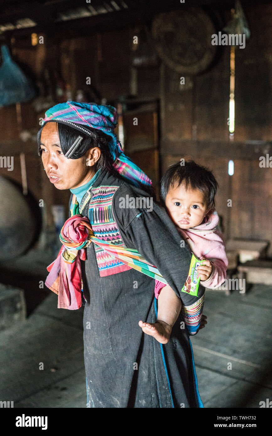 Portrait of the woman Akha Pixor ethnicity, Phongsali, Laos, Asia Stock ...