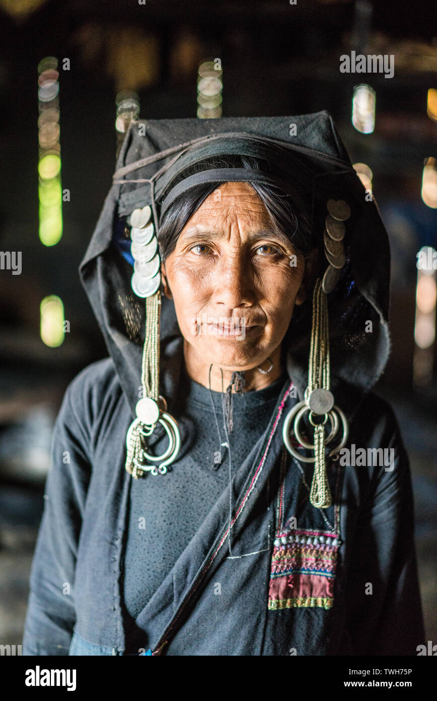 Portrait of the woman Akha Pixor ethnicity, Phongsali, Laos, Asia Stock ...