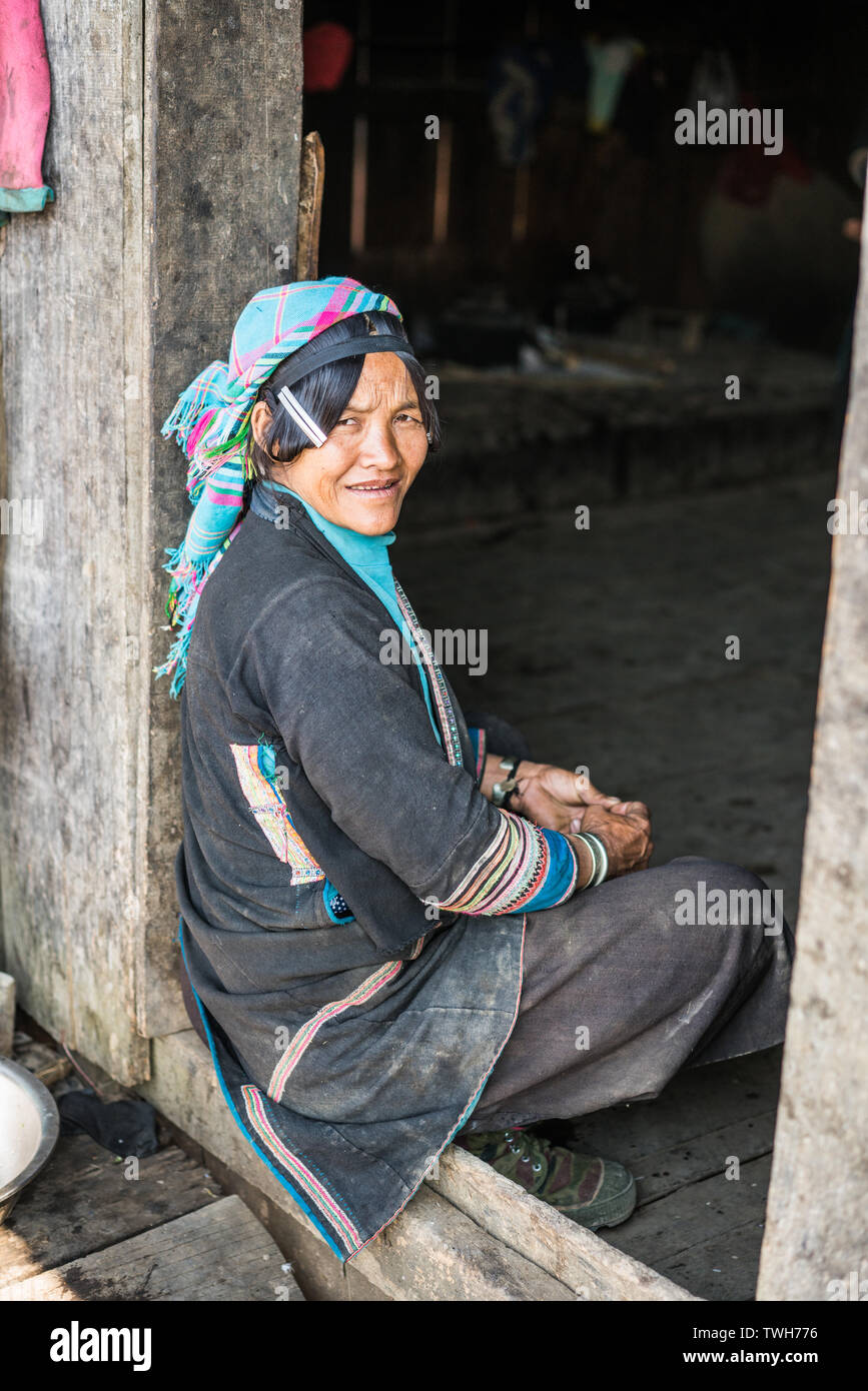 Portrait of the woman Akha Pixor ethnicity, Phongsali, Laos, Asia Stock ...