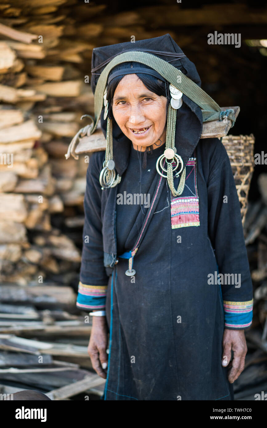 Portrait of the woman Akha Pixor ethnicity, Phongsali, Laos, Asia Stock ...