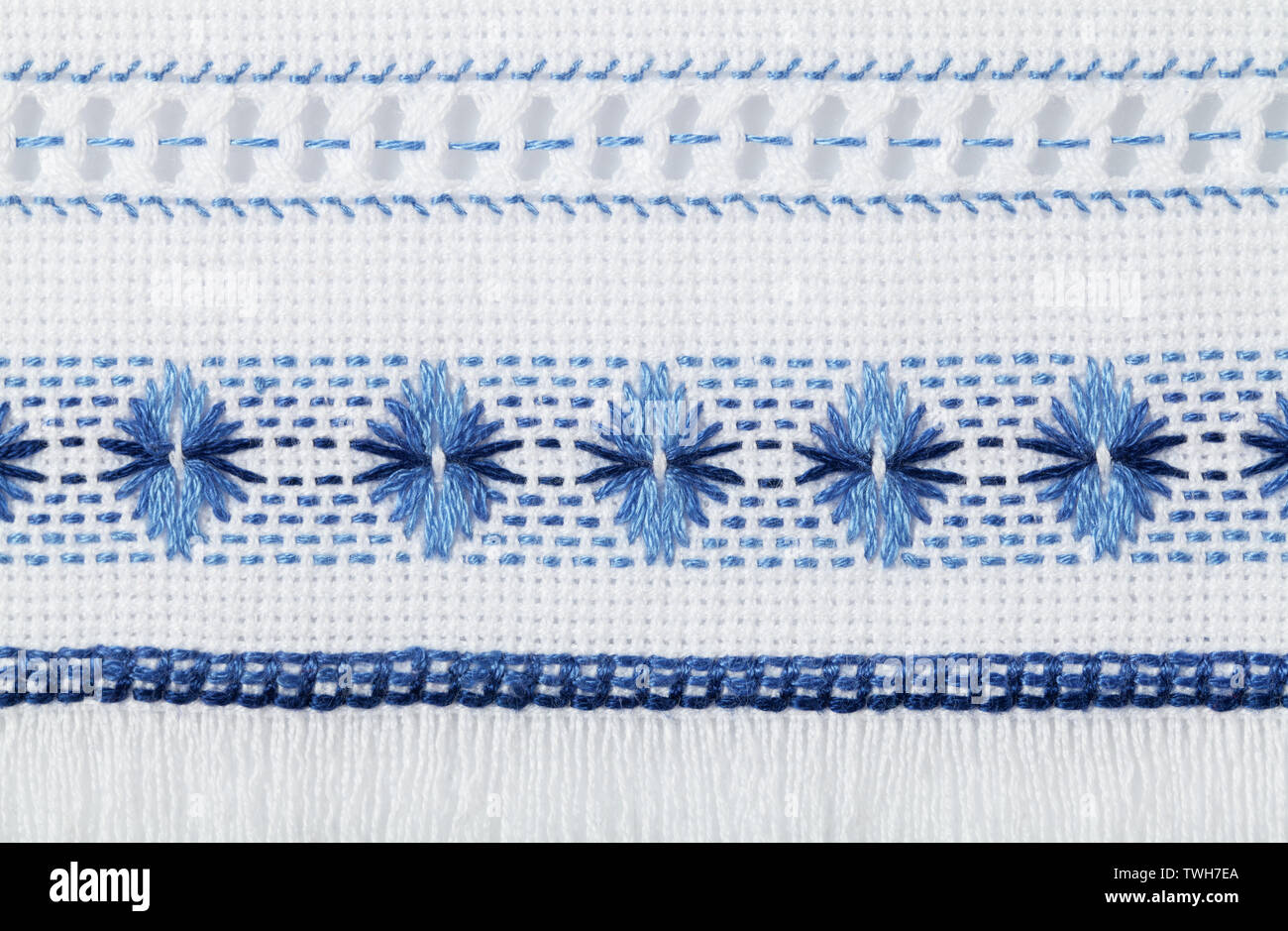 Traditional Ukrainian national pattern. Two-color embroidery on white ...