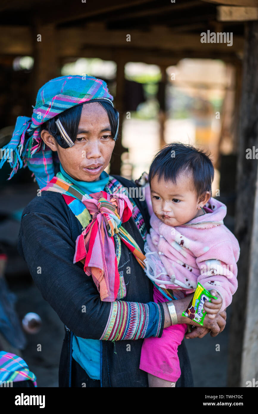 Portrait of the woman Akha Pixor ethnicity, Phongsali, Laos, Asia Stock ...
