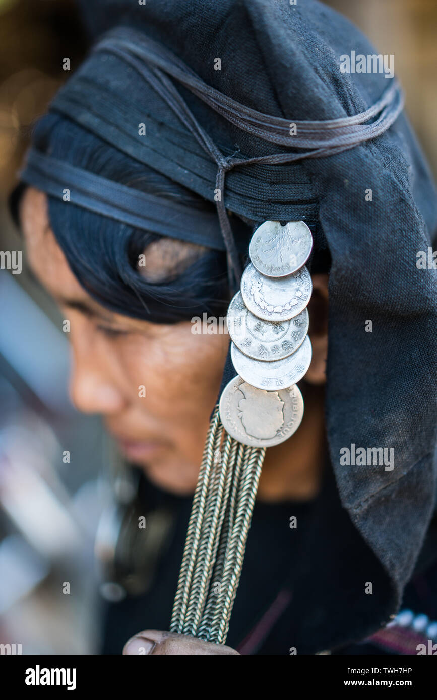 Portrait of the woman Akha Pixor ethnicity, Phongsali, Laos, Asia Stock ...