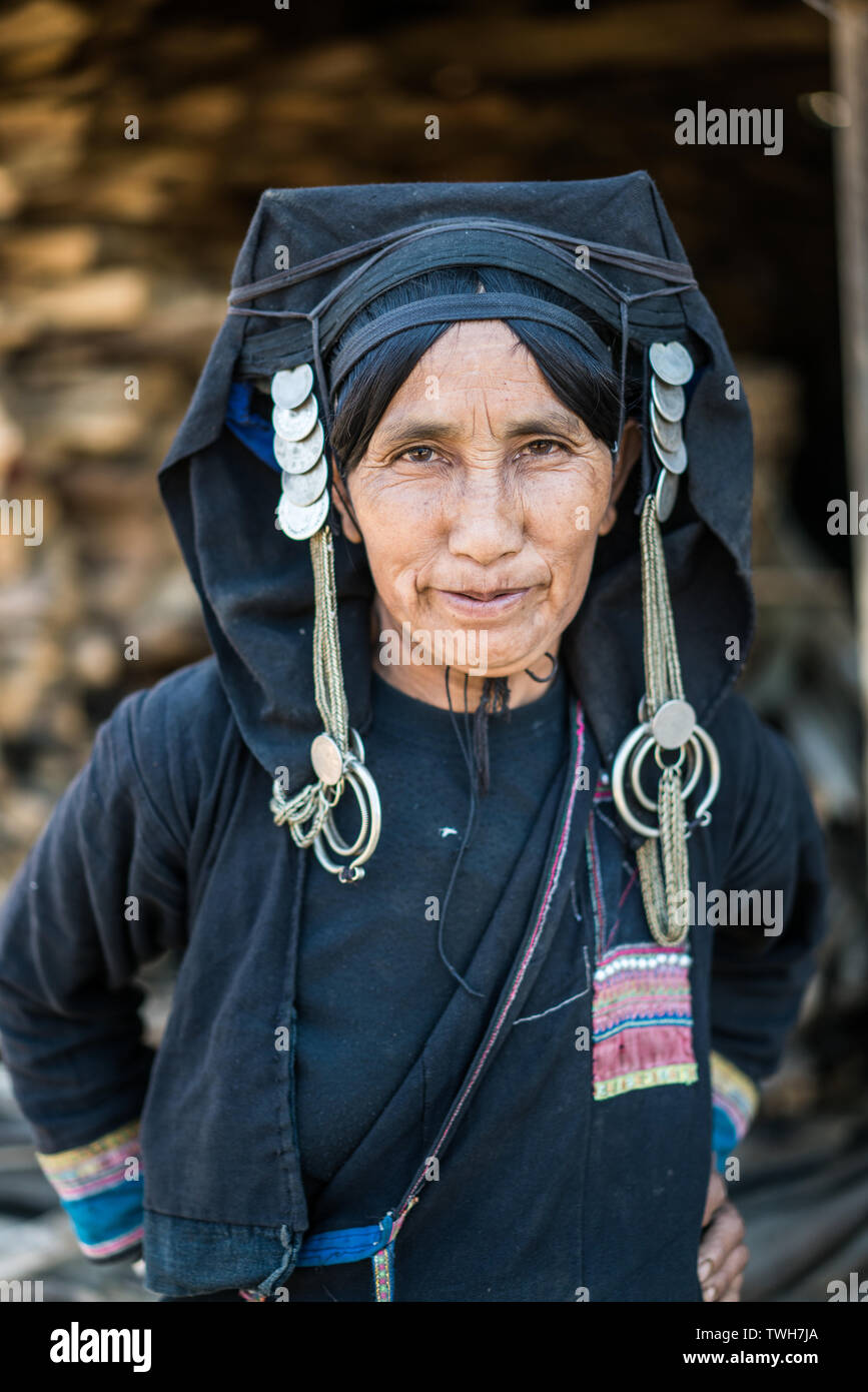 Portrait of the woman Akha Pixor ethnicity, Phongsali, Laos, Asia Stock ...