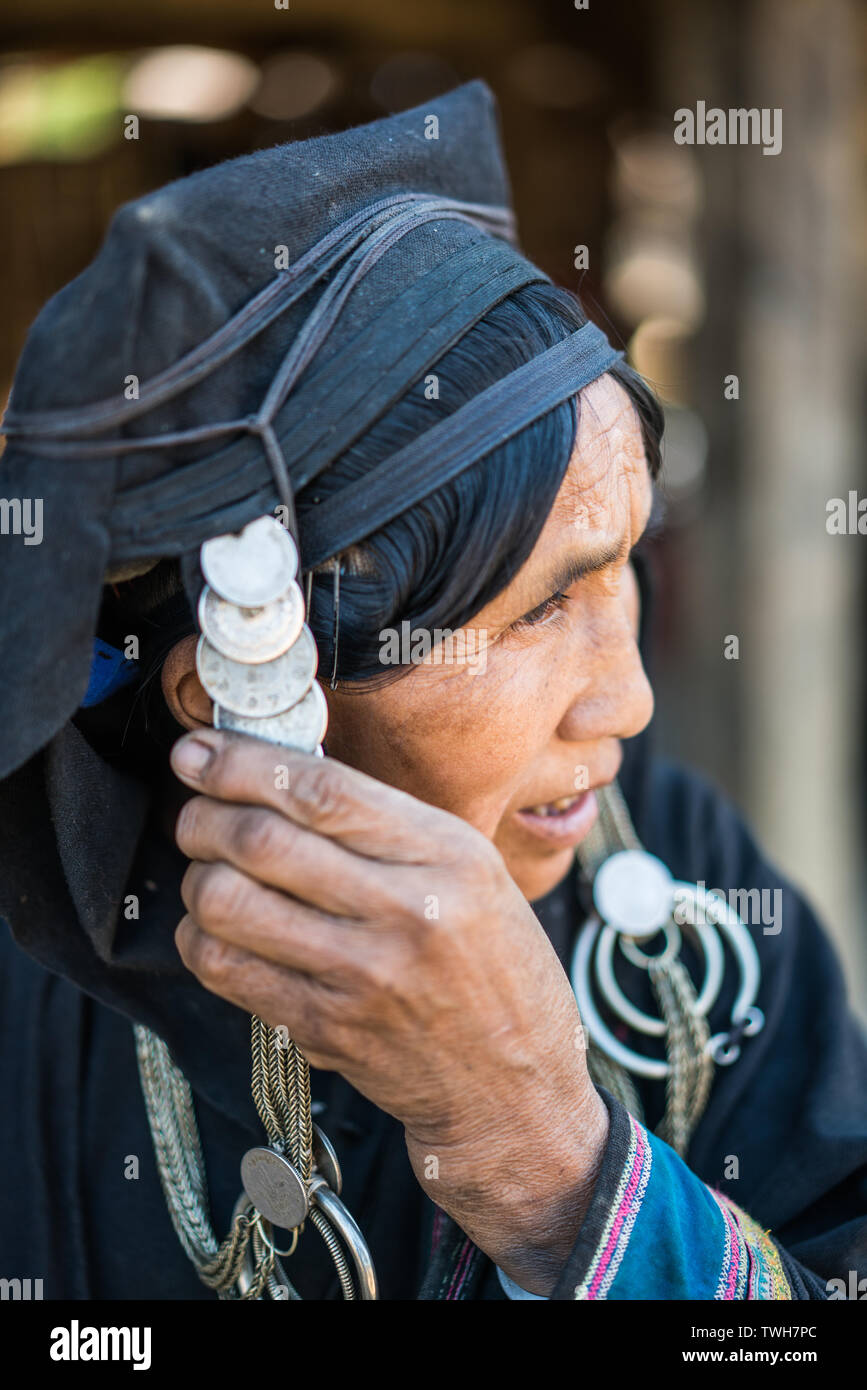 Portrait of the woman Akha Pixor ethnicity, Phongsali, Laos, Asia Stock ...