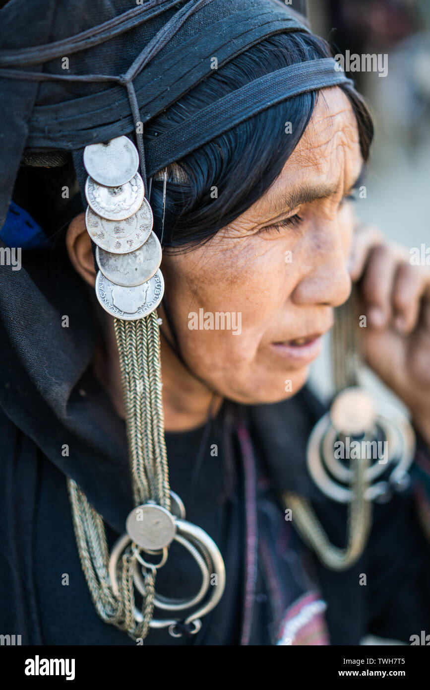 Portrait of the woman Akha Pixor ethnicity, Phongsali, Laos, Asia Stock ...