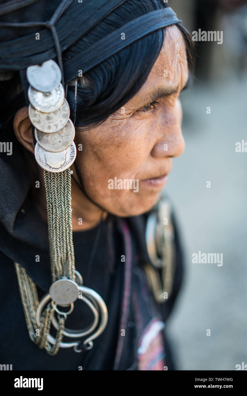 Portrait of the woman Akha Pixor ethnicity, Phongsali, Laos, Asia Stock ...