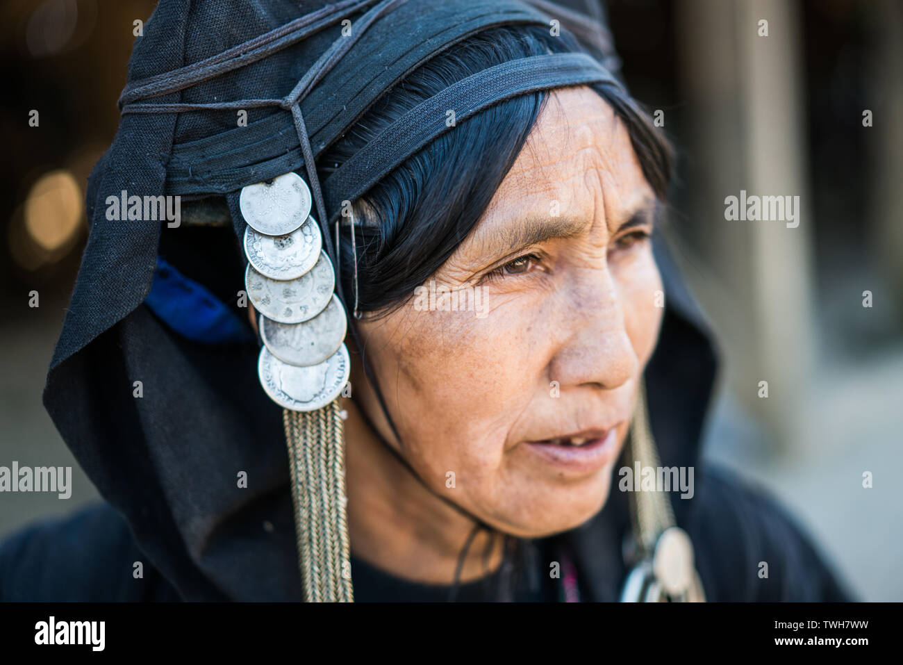 Portrait of the woman Akha Pixor ethnicity, Phongsali, Laos, Asia Stock ...