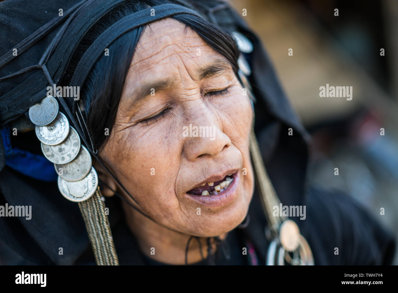 Portrait of the woman Akha Pixor ethnicity, Phongsali, Laos, Asia Stock ...