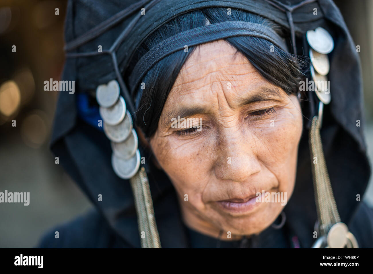 Portrait of the woman Akha Pixor ethnicity, Phongsali, Laos, Asia Stock ...