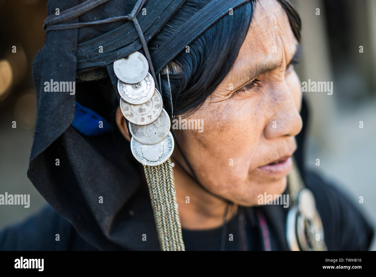 Portrait of the woman Akha Pixor ethnicity, Phongsali, Laos, Asia Stock ...