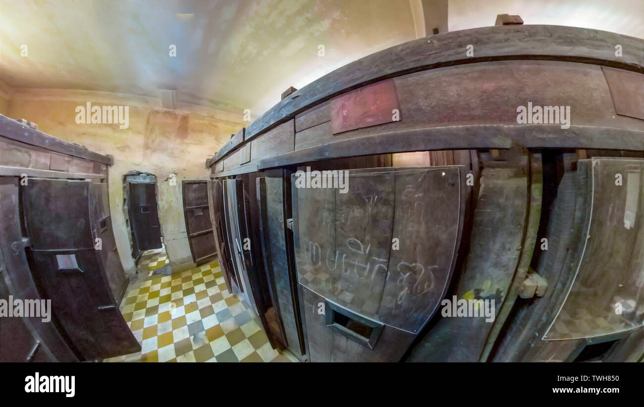 Interior of the S21 or Tuol Sleng prison used by the Khmer Rouge for ...