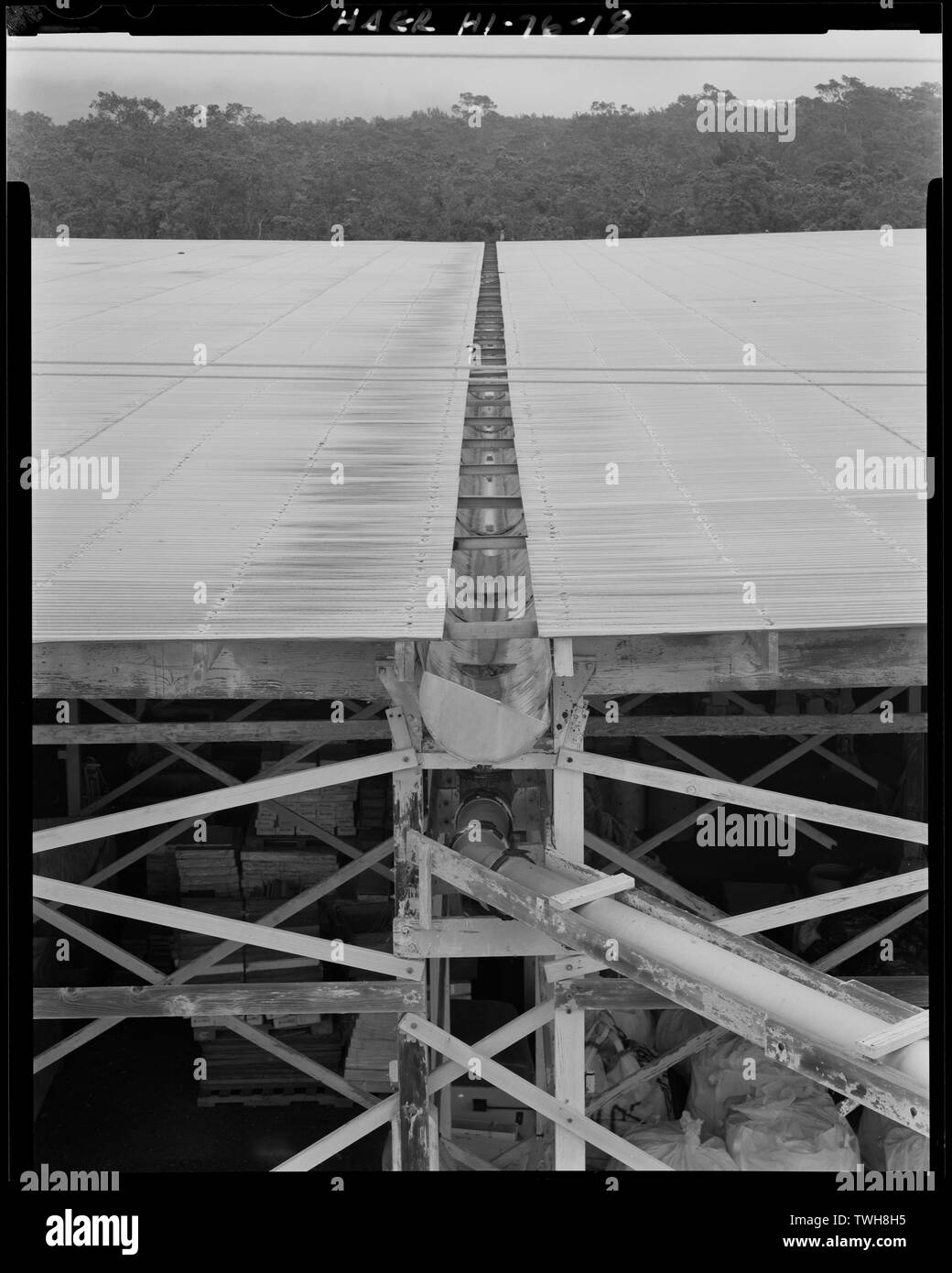 Rooftop detail of new rain shed (Building No. 241) with flume and ...