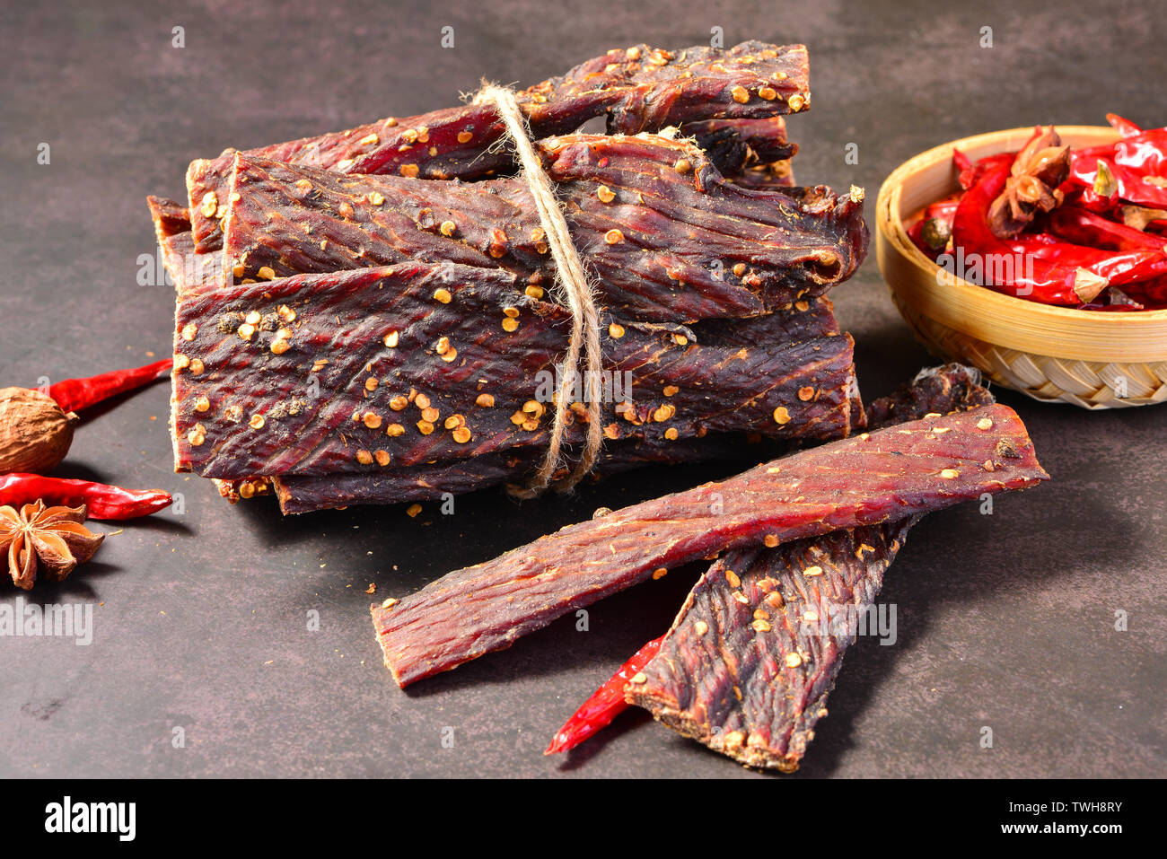 Air-dried hand-torn beef HD picture Stock Photo - Alamy