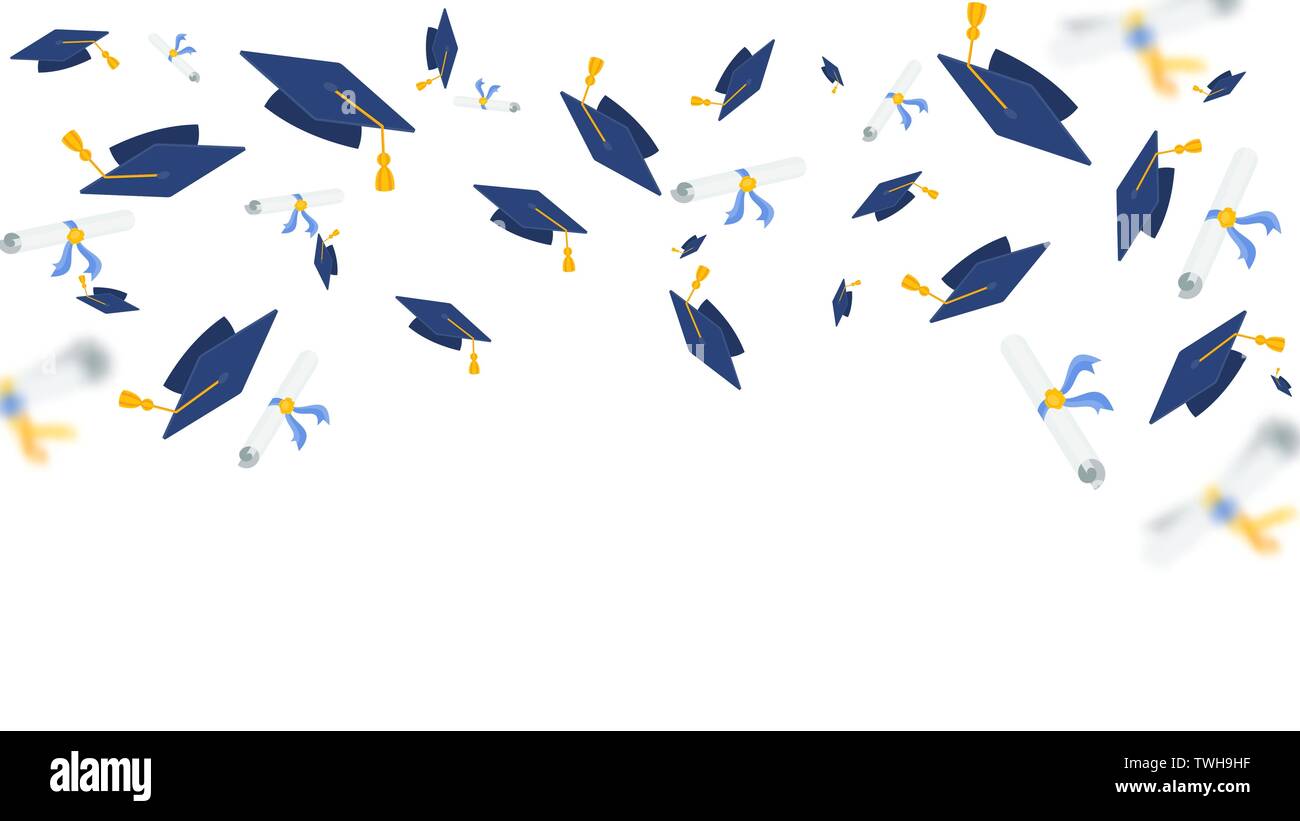 Flying graduate cap and diploma on white background Stock Vector Image ...