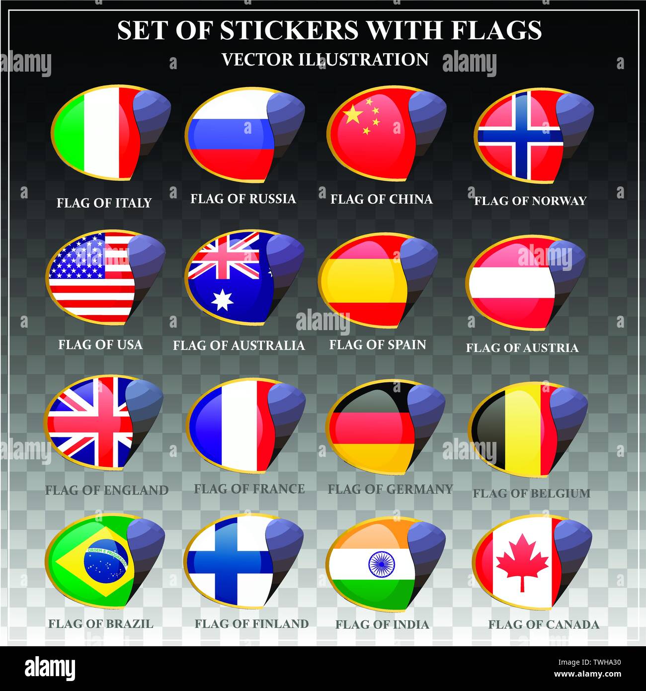 Bright set of stickers with flags. Colorful illustration with flags of ...