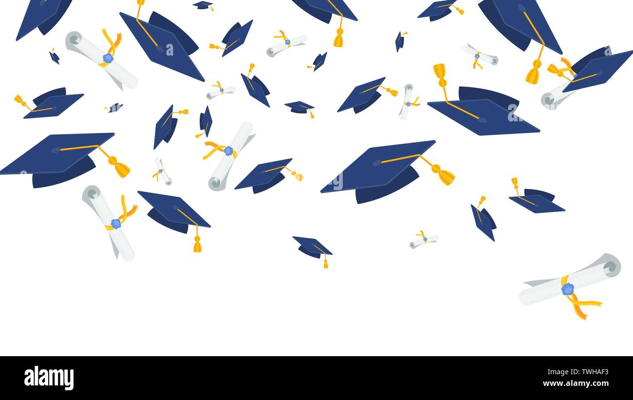 Flying graduate cap and diploma on white background Stock Vector Image ...