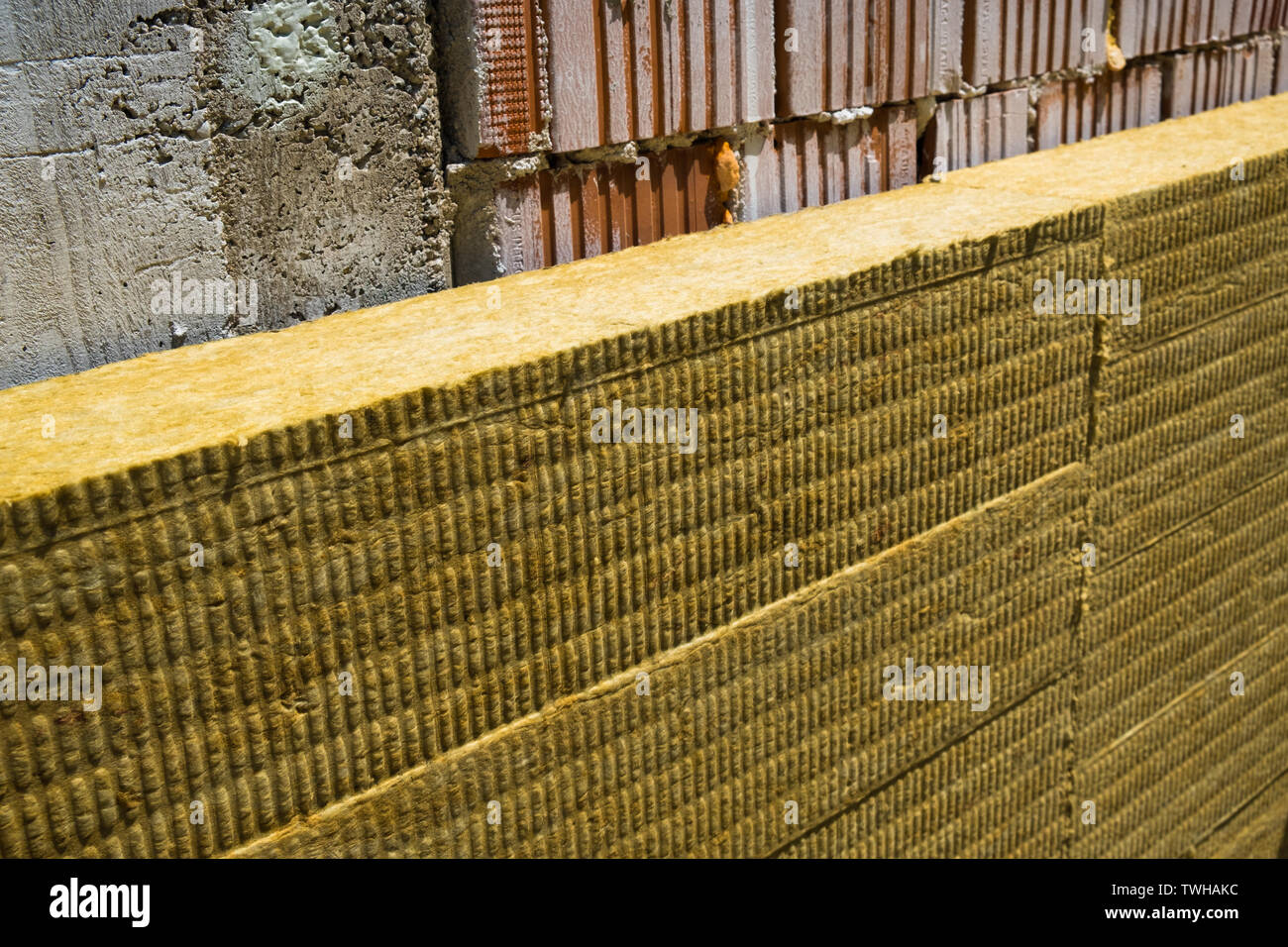 Rock wool insulation boards installed on the facade wall Stock Photo ...
