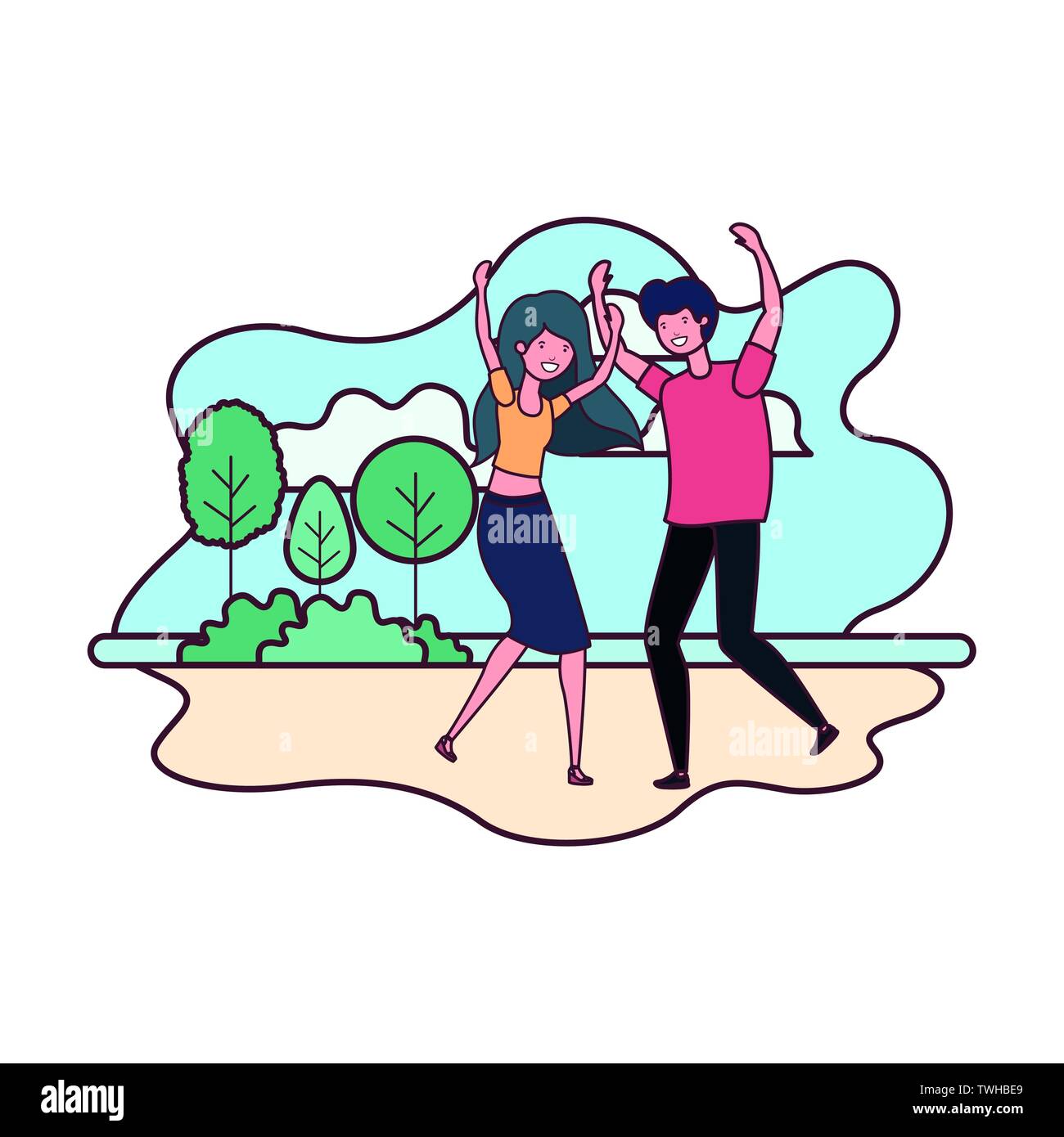 couple dancing in landscape with trees and plants Stock Vector Image ...