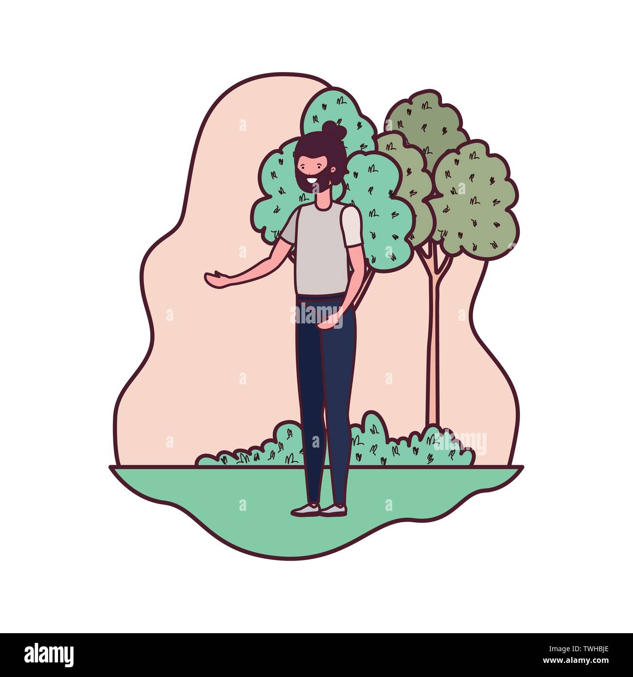 young man in landscape with trees and plants Stock Vector Image & Art ...