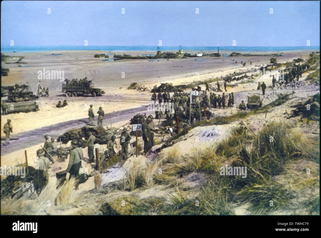 U.S. Soldiers And Equipment Along Utah Beach, Normandy, France, June ...