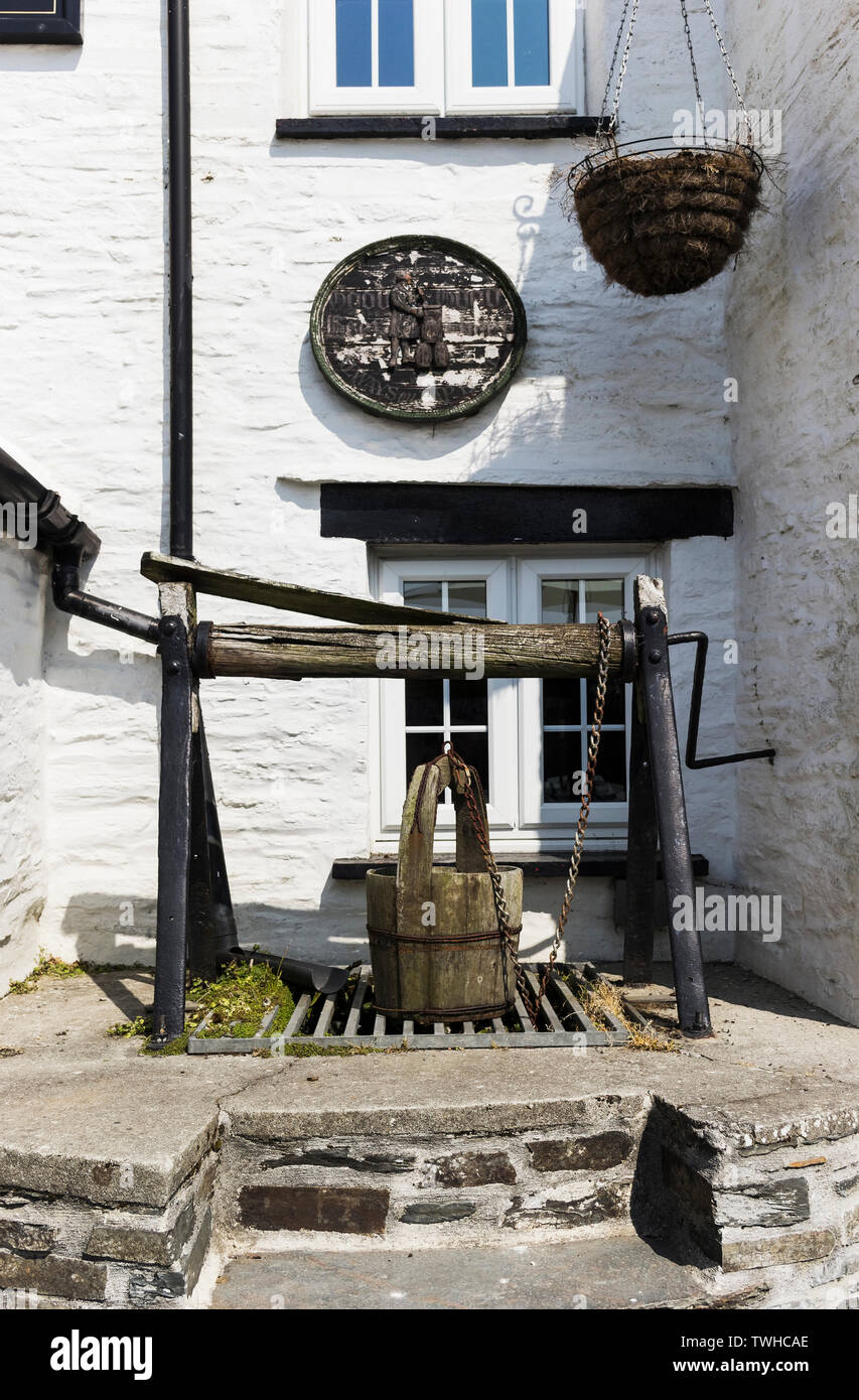 Old water well outside a Tintagel pub, Cornwall, UK Stock Photo - Alamy