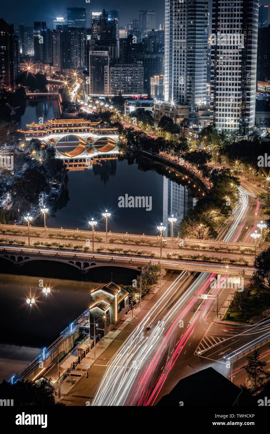 Night View of Nine Eye Bridge in Chengdu Stock Photo - Alamy