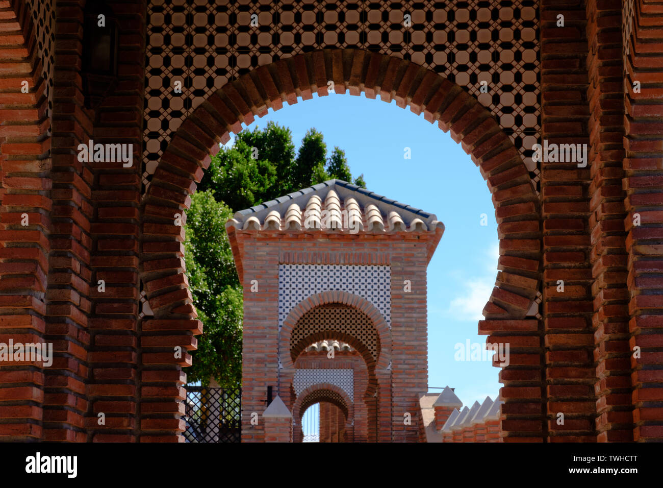 Modern Moorish architecture in the mountain top Pueblo of Comares ...