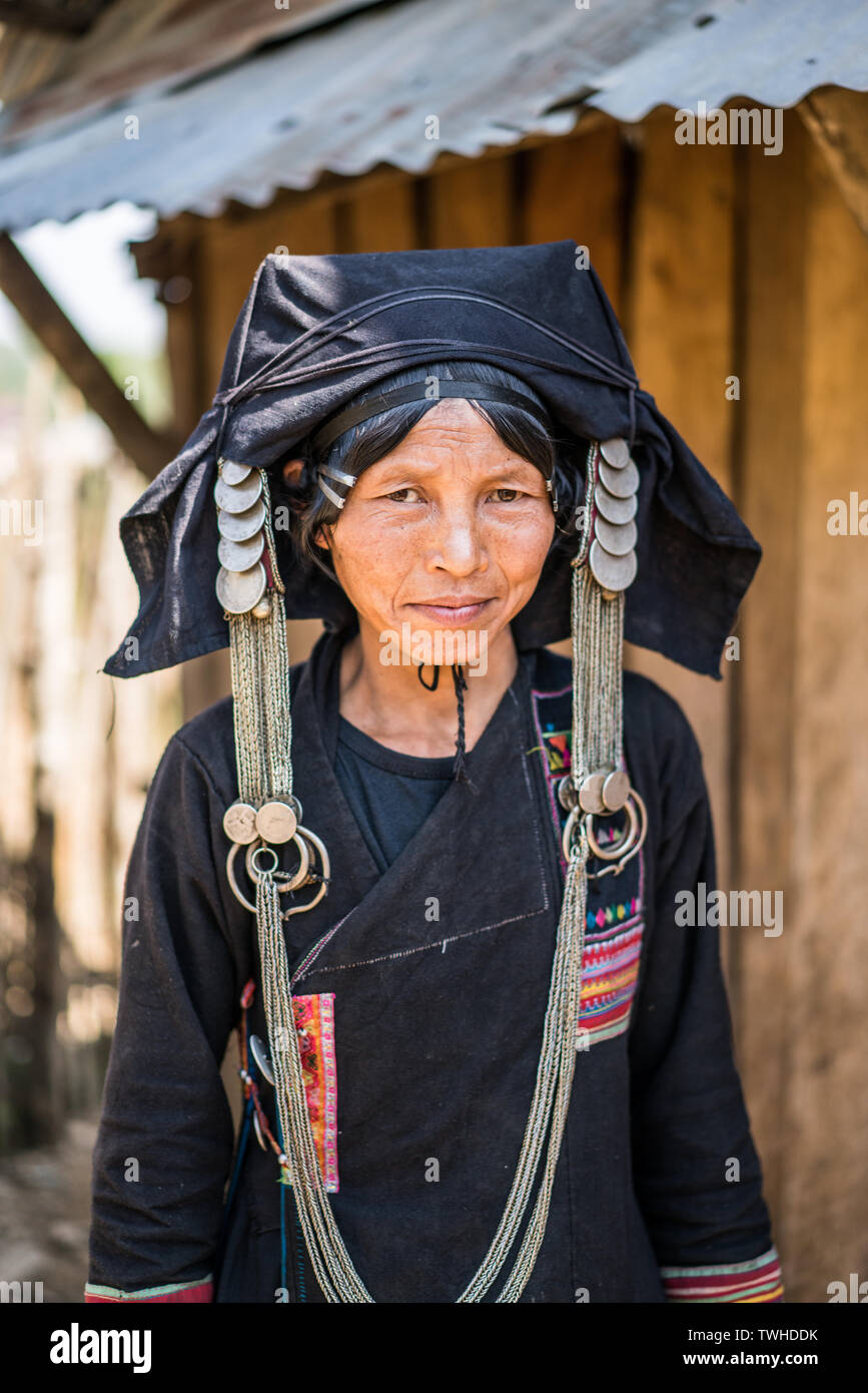 Portrait of the woman Akha Pixor ethnicity, Phongsali, Laos, Asia Stock ...