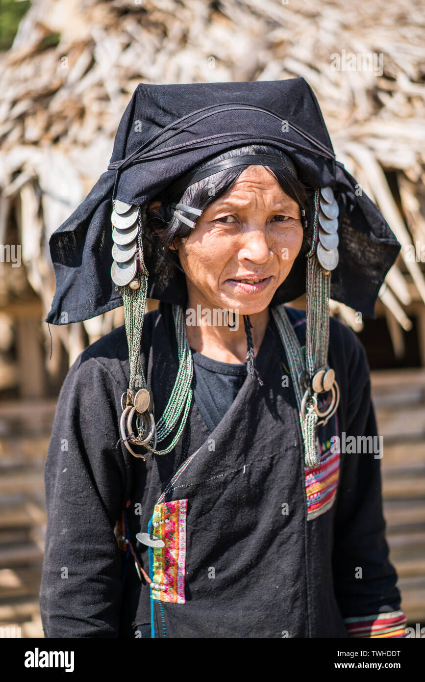 Portrait of the woman Akha Pixor ethnicity, Phongsali, Laos, Asia Stock ...