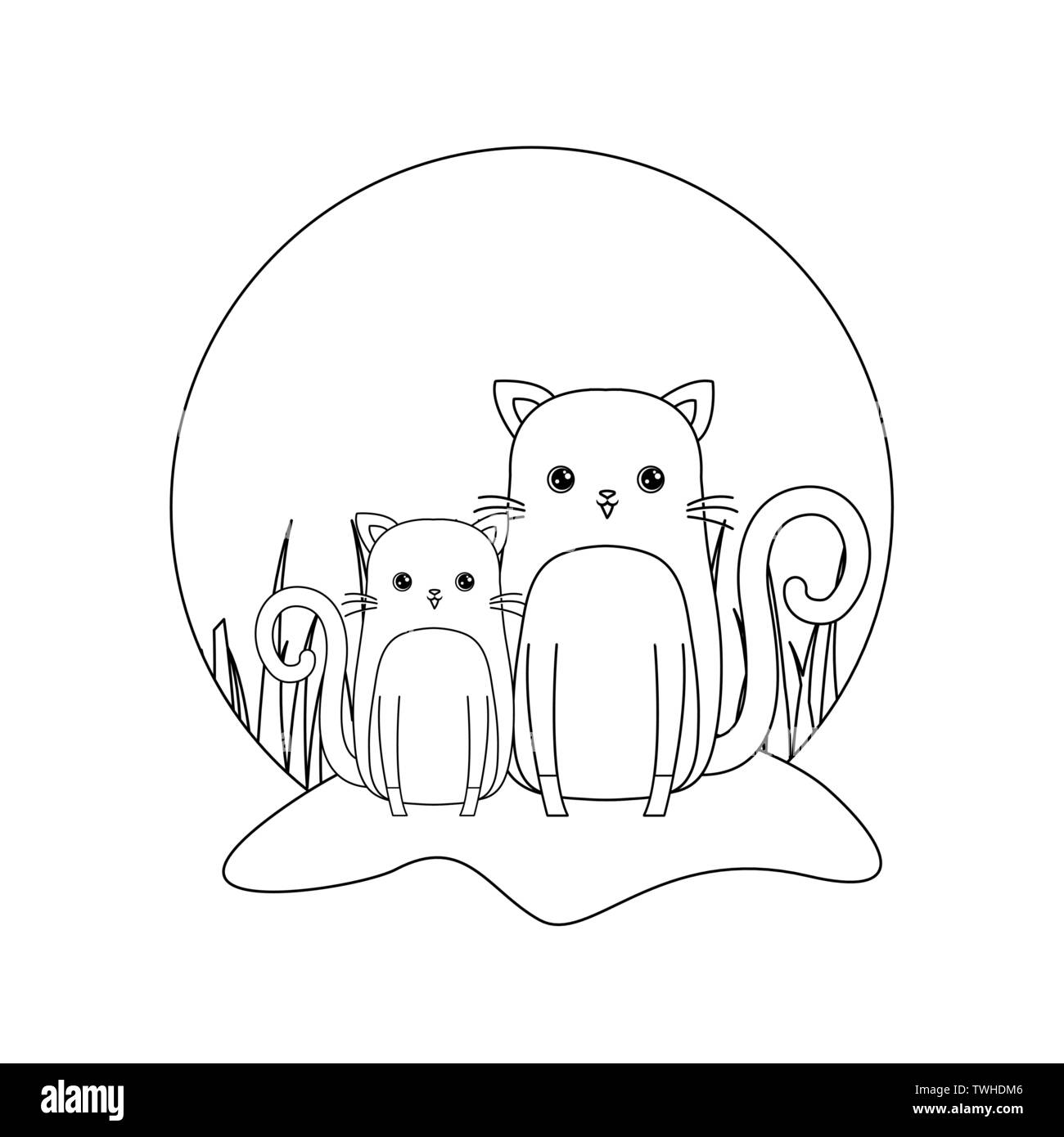 cute cats animals in landscape vector illustration design Stock Vector ...
