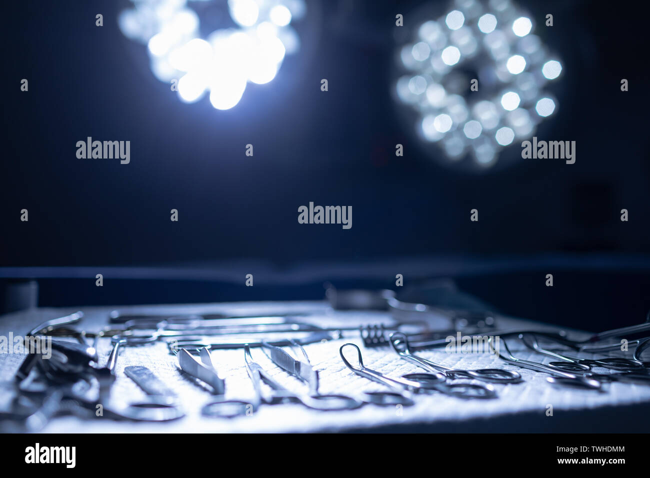 Surgical instruments on a table in operation theater Stock Photo - Alamy