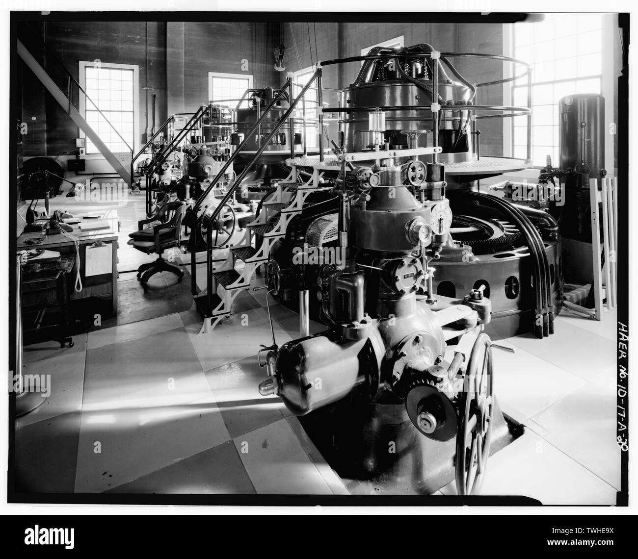 SECOND FLOOR GENERATOR ROOM OF POWERHOUSE, SHOWING GENERATORS NO. 1, 2 ...