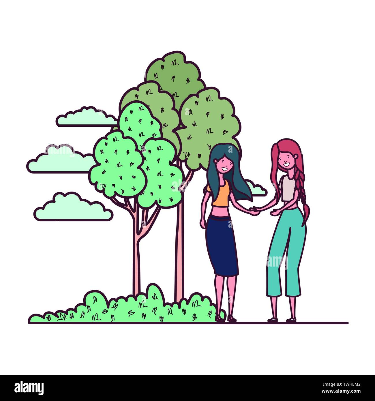 women dancing in landscape with trees and plants Stock Vector Image ...