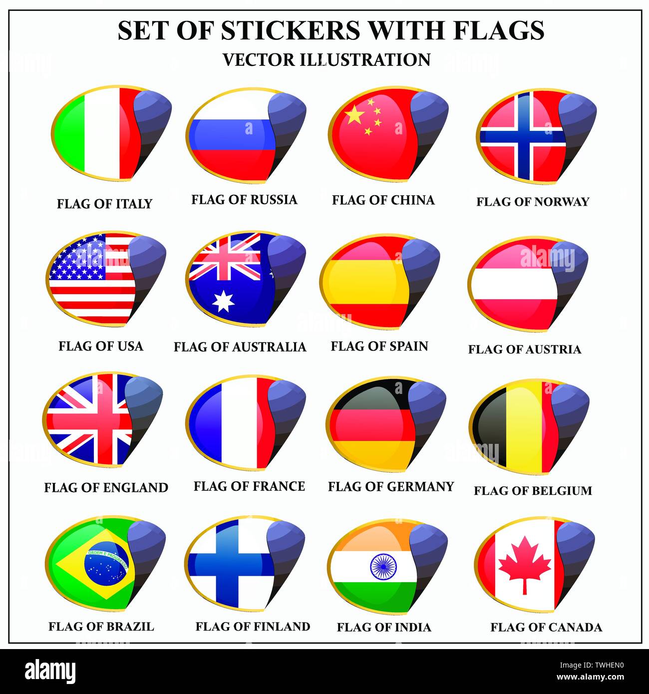 Bright set of stickers with flags. Colorful illustration with flags of ...