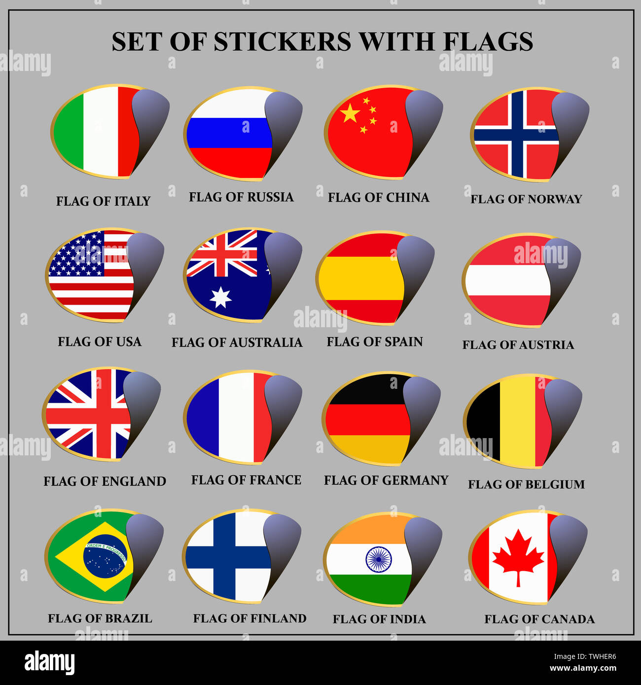 Bright set of stickers with flags. Colorful illustration with flags of ...