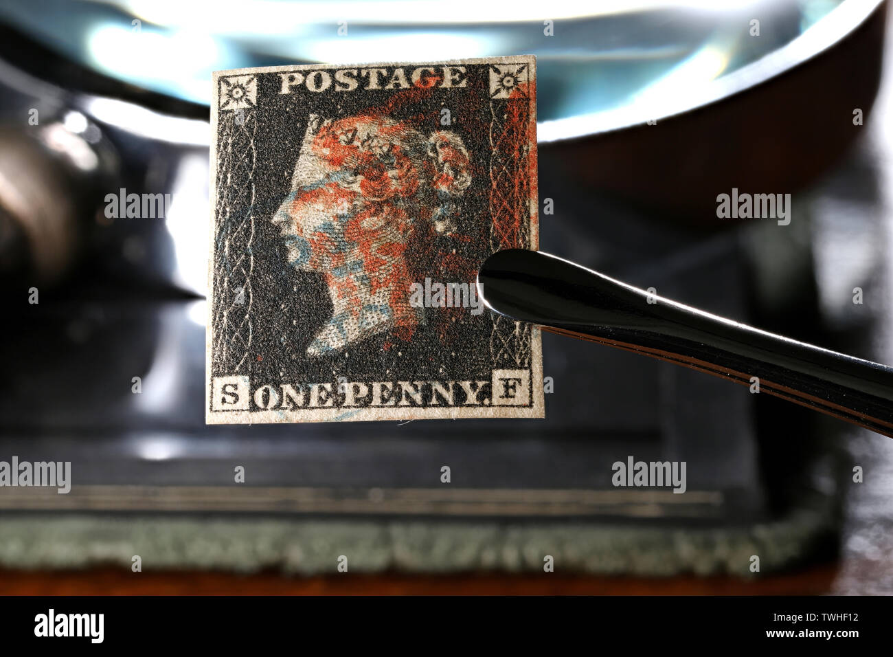 Plate 8 Penny Black with red Maltese cross and blue Handsworth PYP Box ...