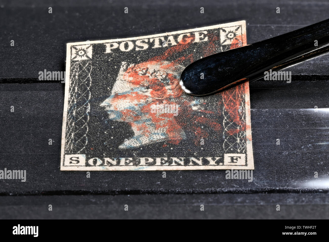 Plate 8 Penny Black with red Maltese cross and blue Handsworth PYP Box ...
