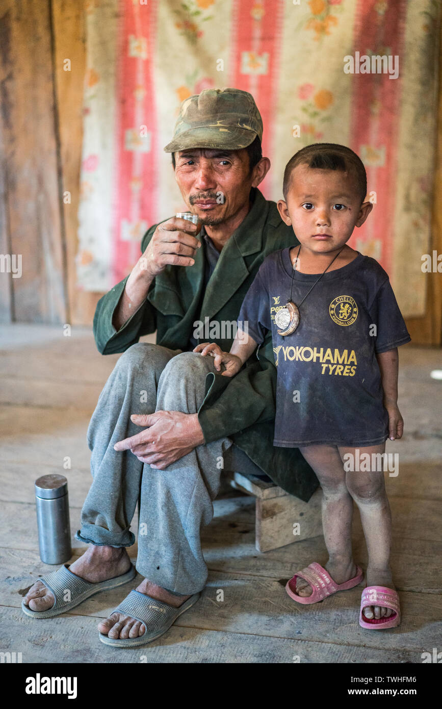 Local people Akha Pixor, Near of the Phongsali, Laos, Asia Stock Photo ...