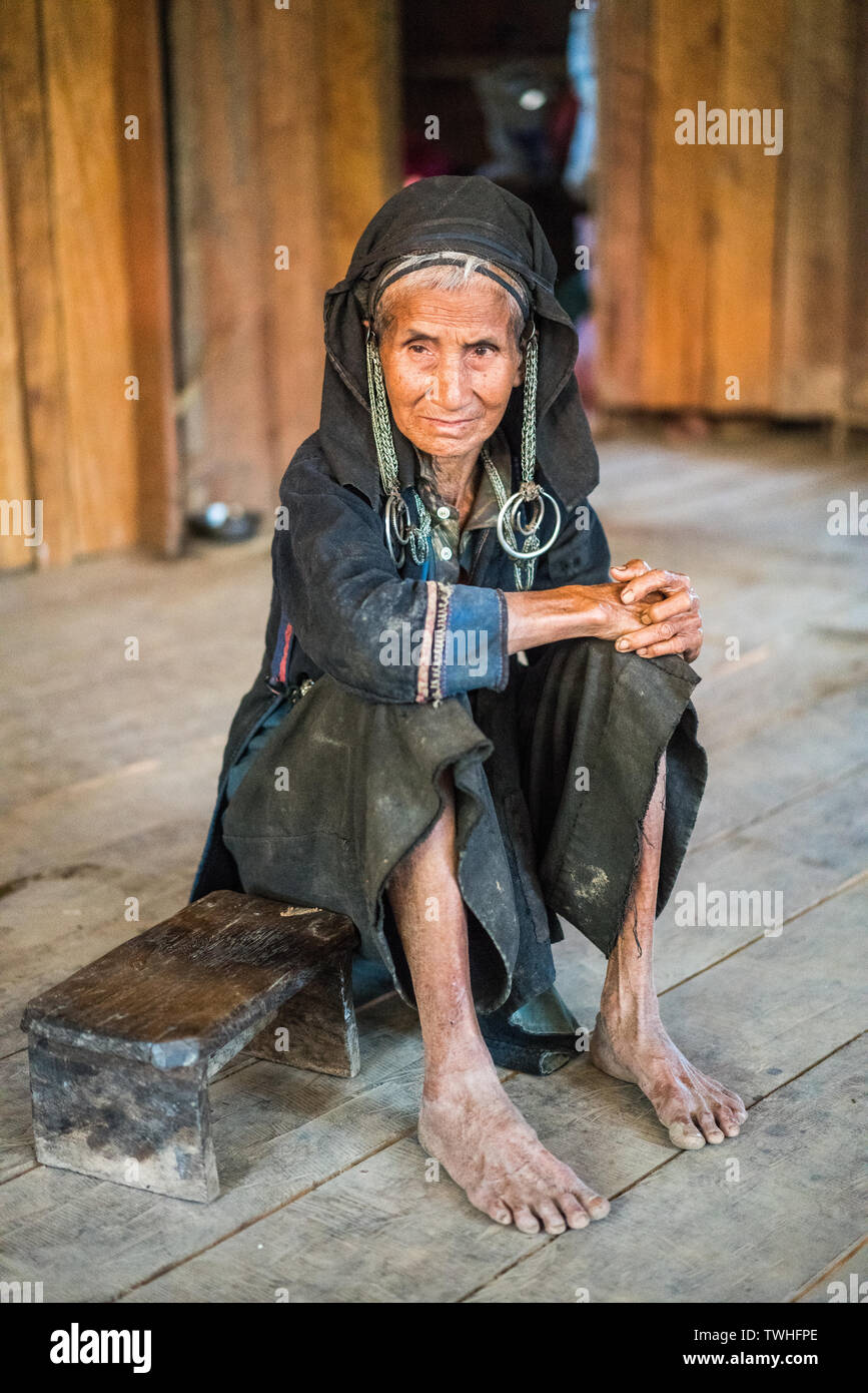 Portrait of the woman Akha Pixor ethnicity, Phongsali, Laos, Asia Stock ...