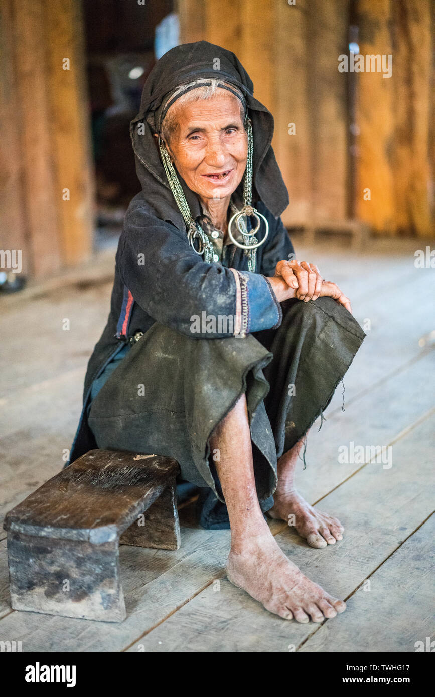 Portrait of the woman Akha Pixor ethnicity, Phongsali, Laos, Asia Stock ...