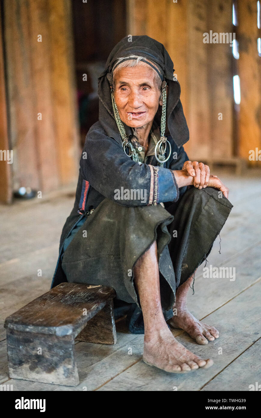 Portrait of the woman Akha Pixor ethnicity, Phongsali, Laos, Asia Stock ...