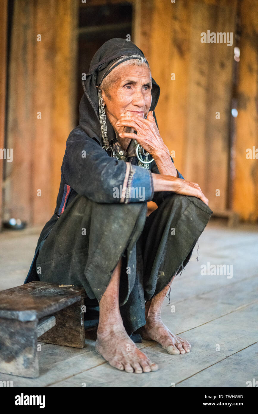 Portrait of the woman Akha Pixor ethnicity, Phongsali, Laos, Asia Stock ...