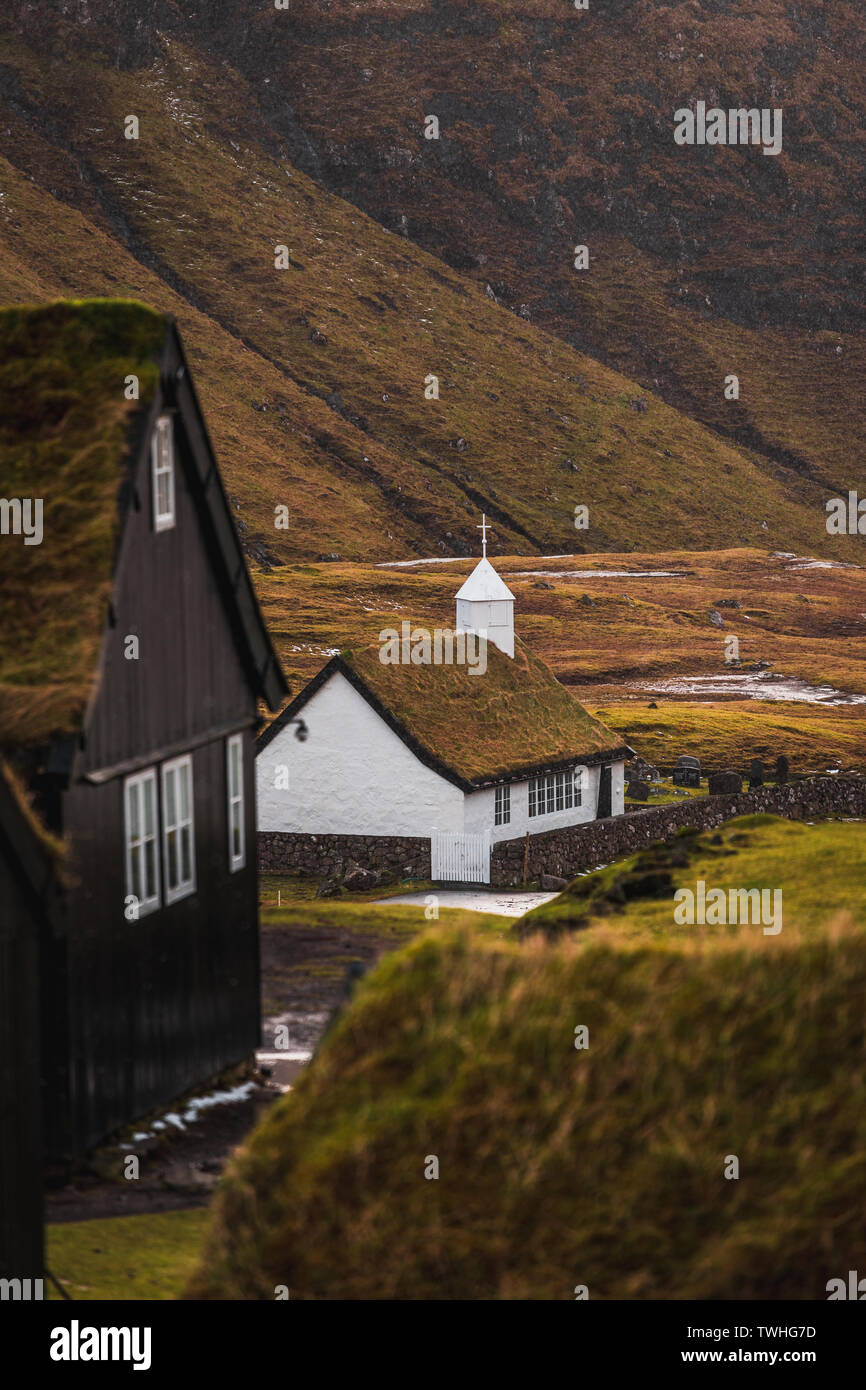 Saksun church / Saksunar kirkja as spotted during spring from within ...