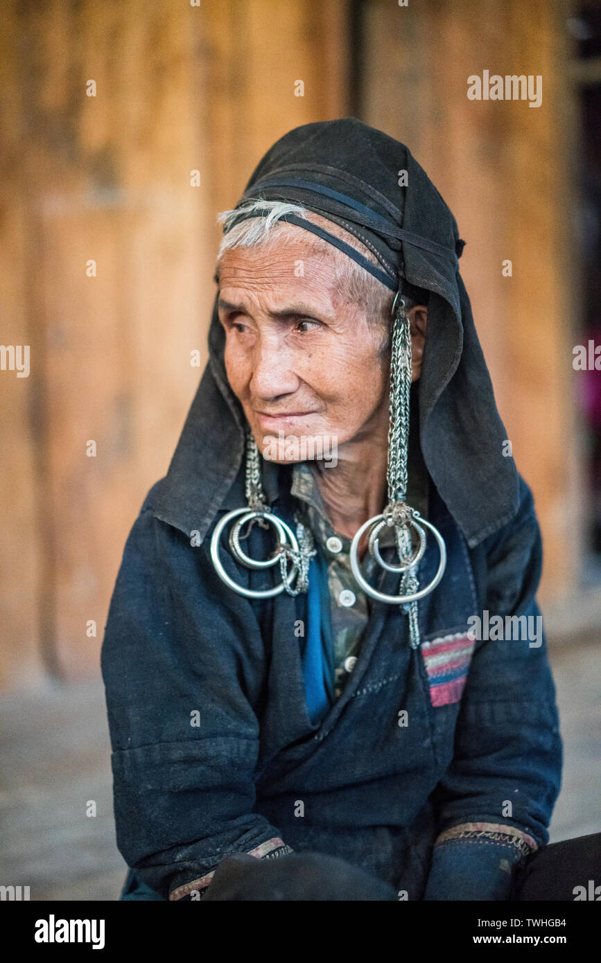 Portrait of the woman Akha Pixor ethnicity, Phongsali, Laos, Asia Stock ...