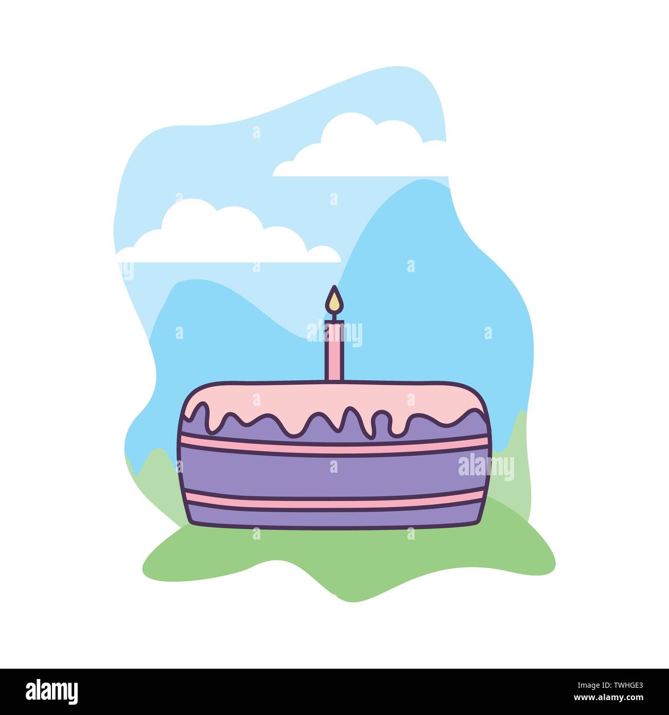 sweet cake of birthday in landscape vector illustration design Stock ...