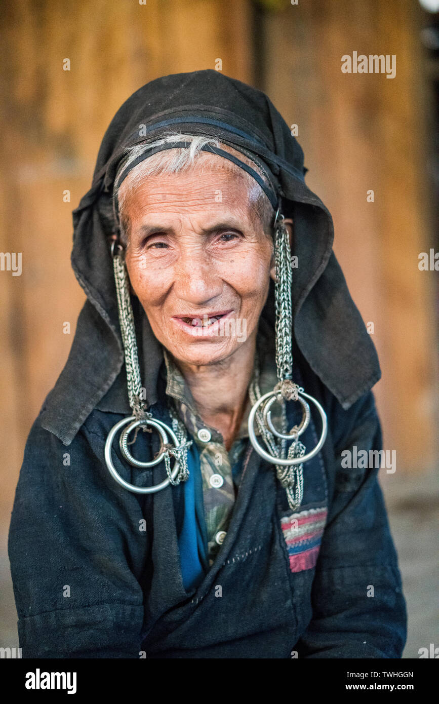 Portrait of the woman Akha Pixor ethnicity, Phongsali, Laos, Asia Stock ...