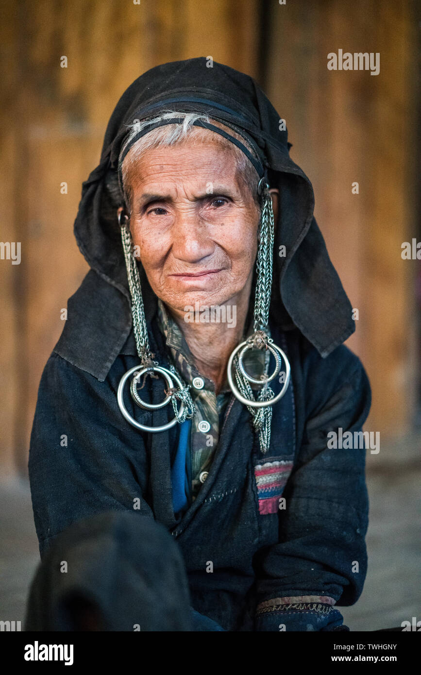 Portrait of the woman Akha Pixor ethnicity, Phongsali, Laos, Asia Stock ...